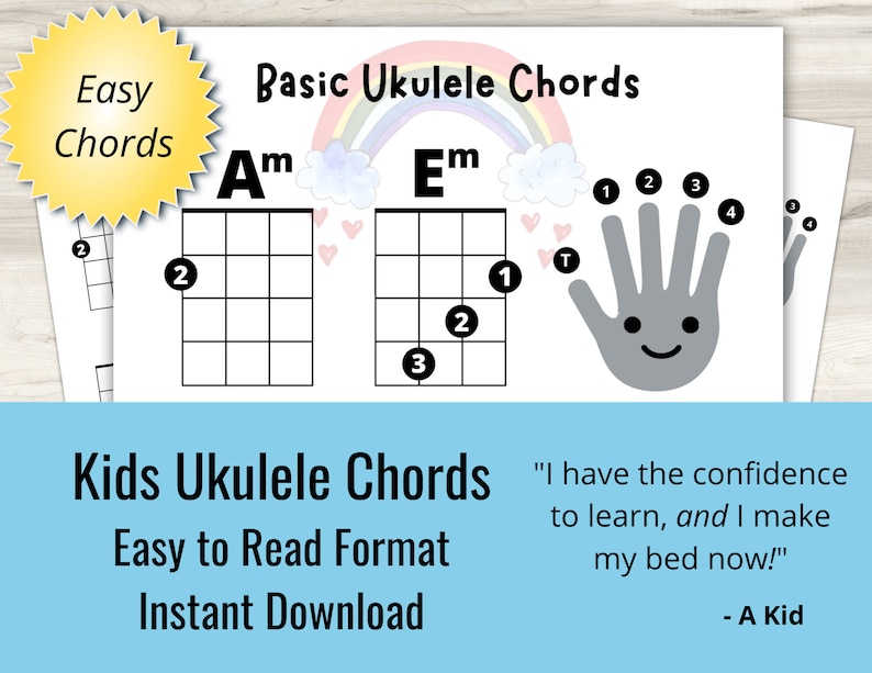 Kids Easy Ukulele Chords Sheet, Great for Ukelele Beginners (instant ...