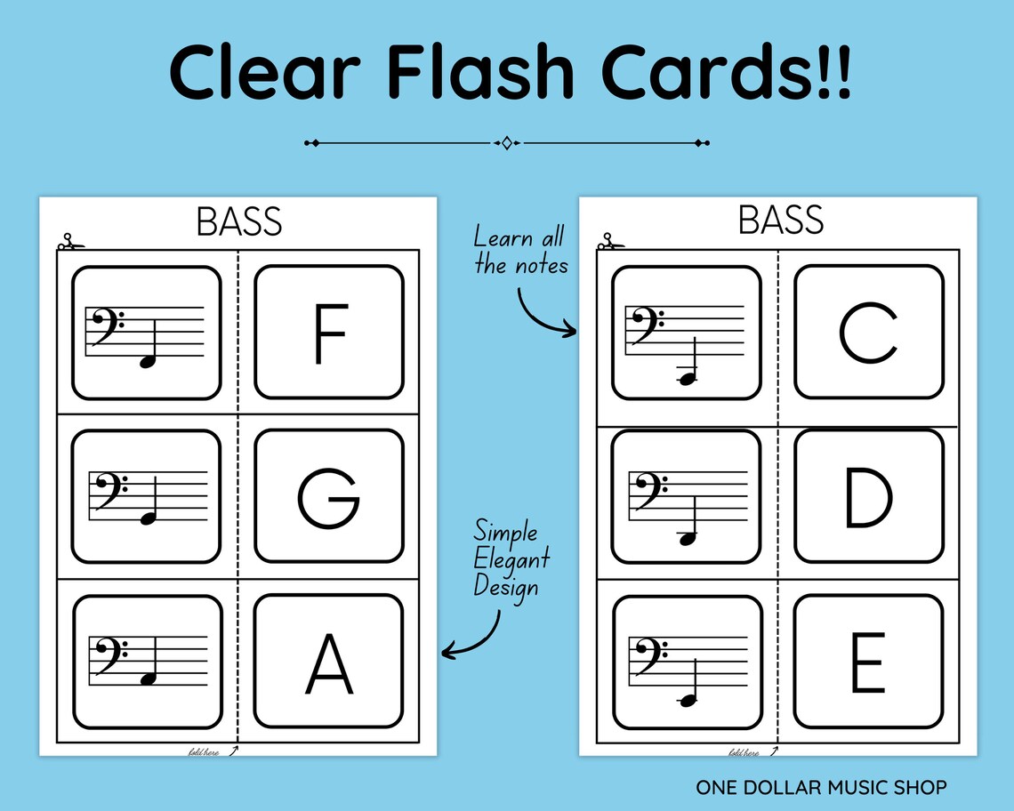 Printable Music Note Flash Cards Bass Clef Printable Flashcards ...
