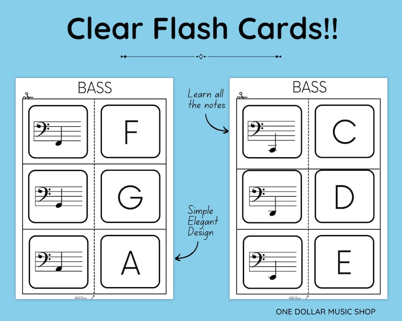 Printable Music Note Flash Cards Bass Clef Printable Flashcards ...