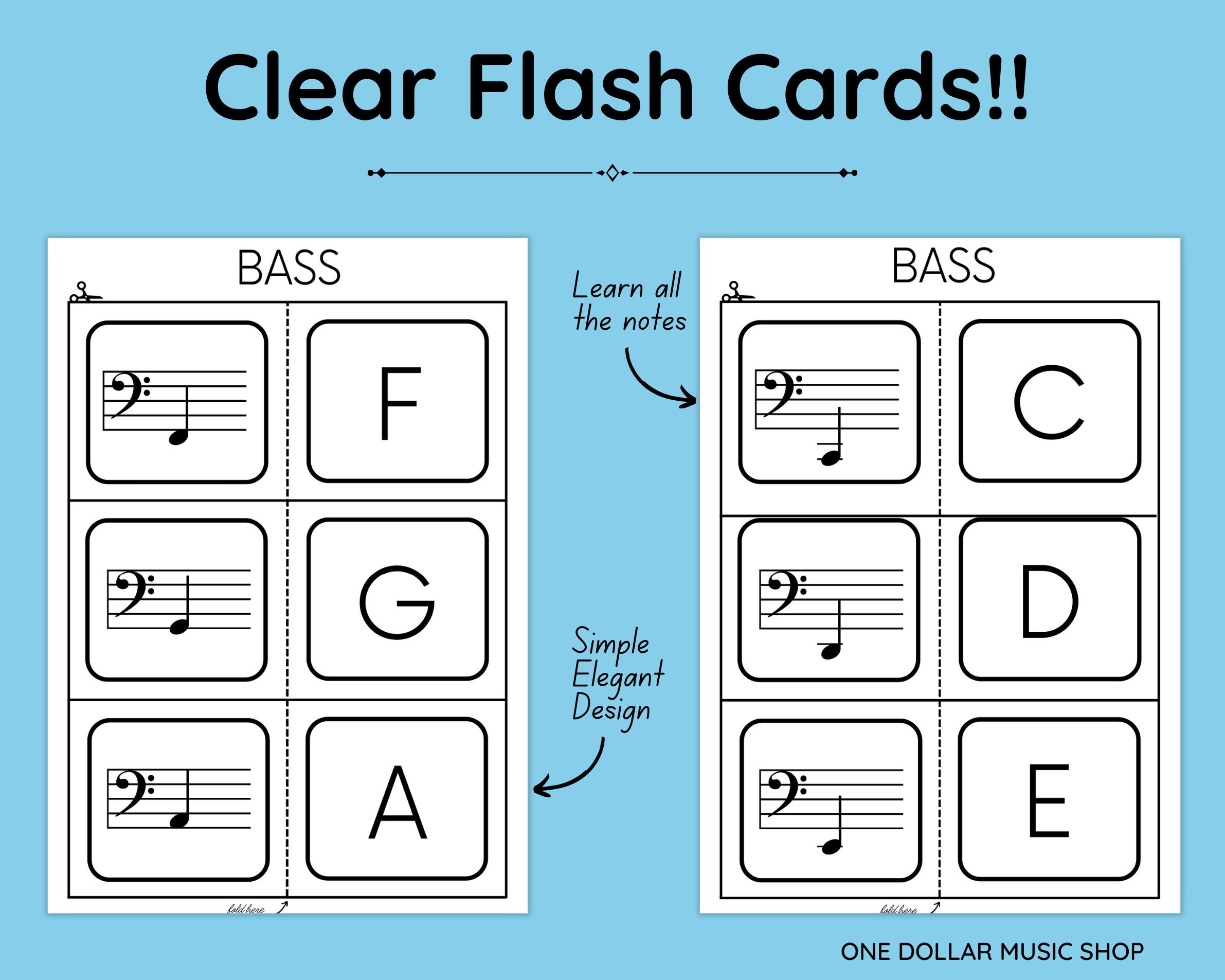 Printable Music Note Flash Cards Bass Clef Printable Flashcards ...