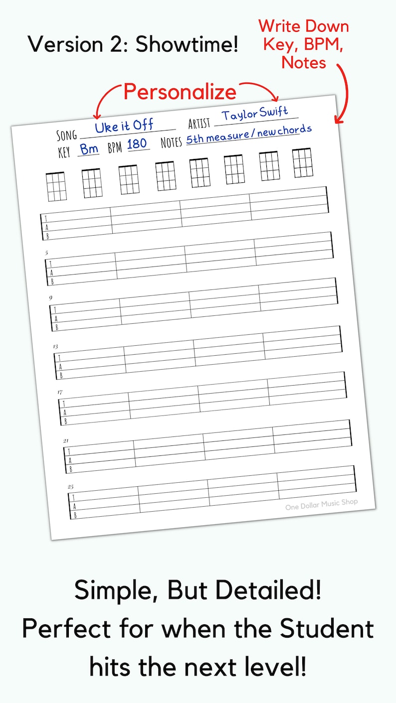 Ukulele Blank Tabs & Chords Chart (instant Download) Blank Sheet Music ...