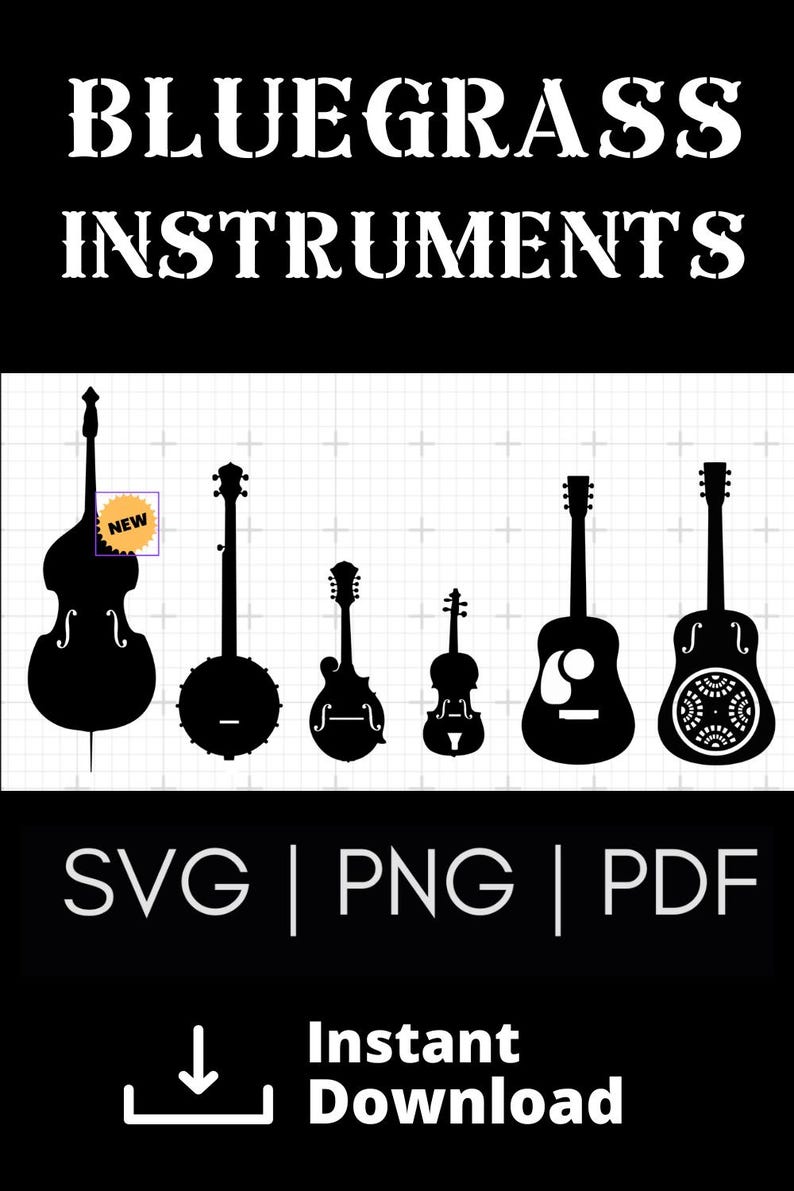 Bluegrass Instruments SVG PDF PNG Bundle Cricut Sublimation Silhouette ...