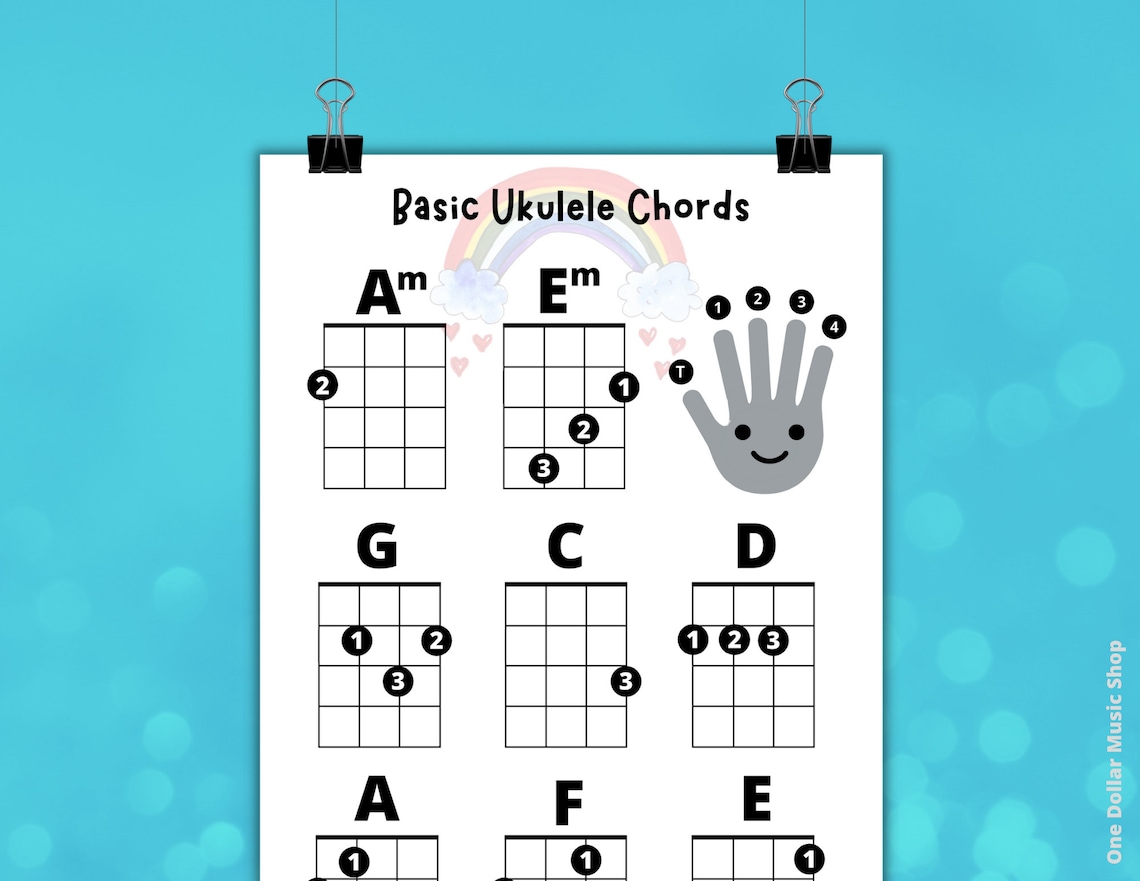 Kids Easy Ukulele Chords Sheet, Great for Ukelele Beginners (instant ...