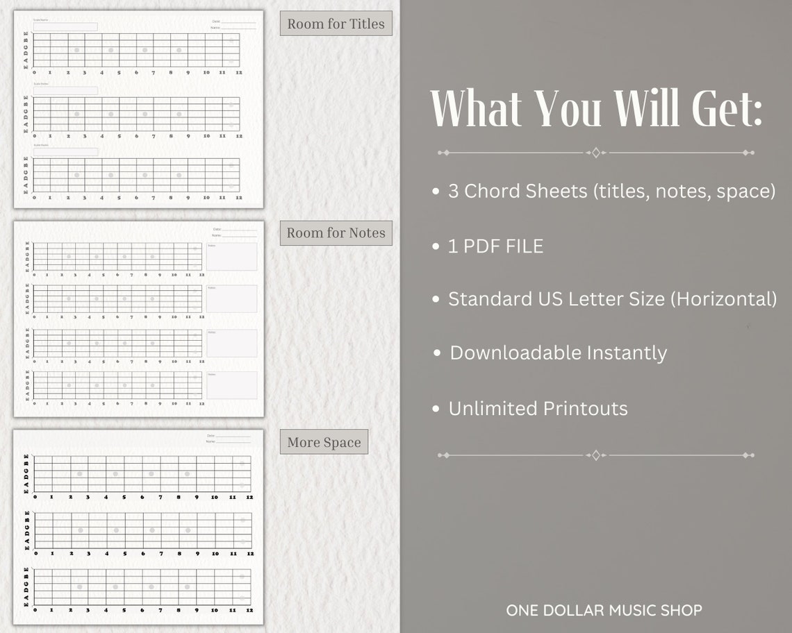 Blank Guitar Fretboard Diagram Neck Board Printable Instant Download ...