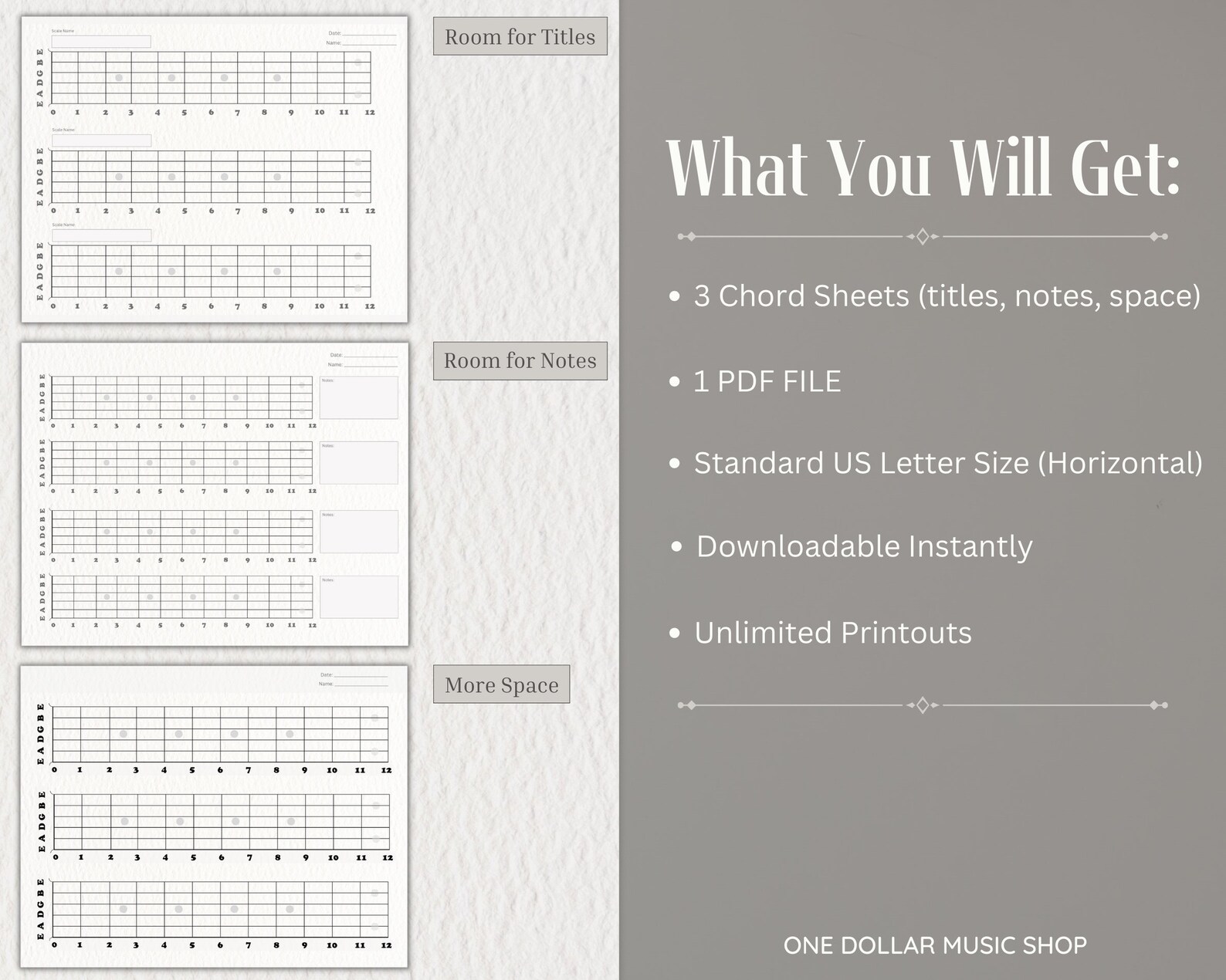 Blank Guitar Fretboard Diagram Neck Board Printable Instant Download ...