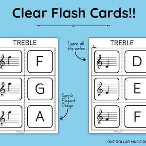 Treble Clef Music Note Flashcards: Beginner Music Theory (printable PDF ...