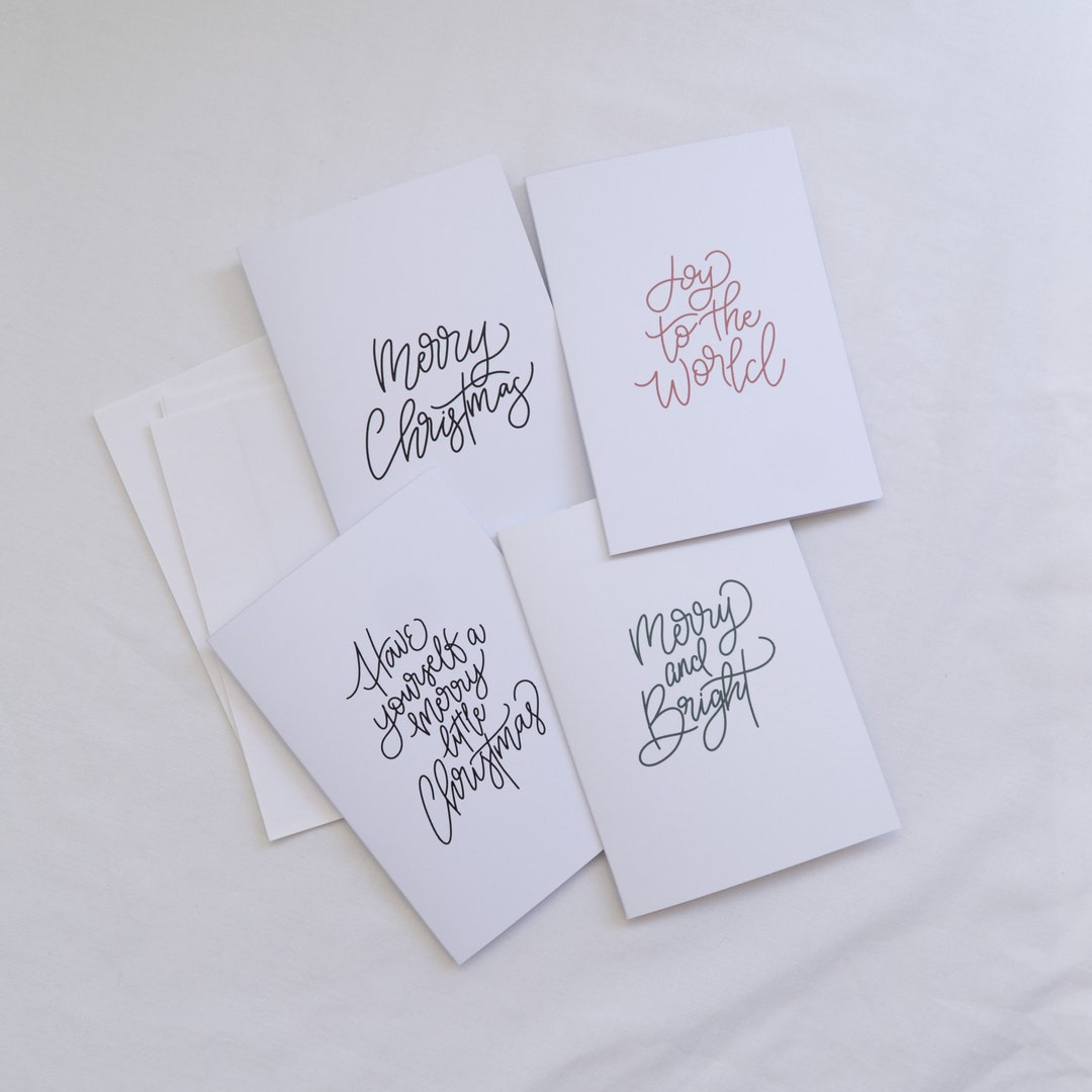 Hand Lettered Christmas Card Pack, Blank Inside Cards, Christmas Cards ...