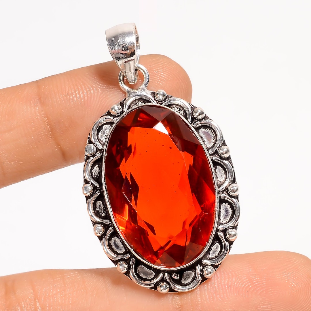 Red Garnet Pendant With Silver Plating, Red Gemstone Jewelry, Handmade ...