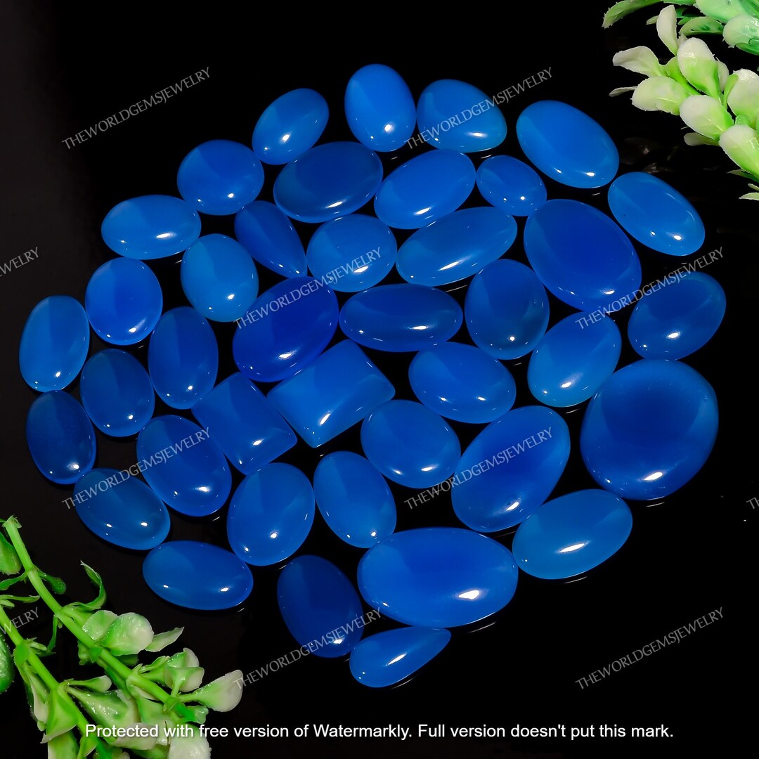 Chalcedony Gorgeous Natural Blue Color Stone Wholesale Smooth One Side ...