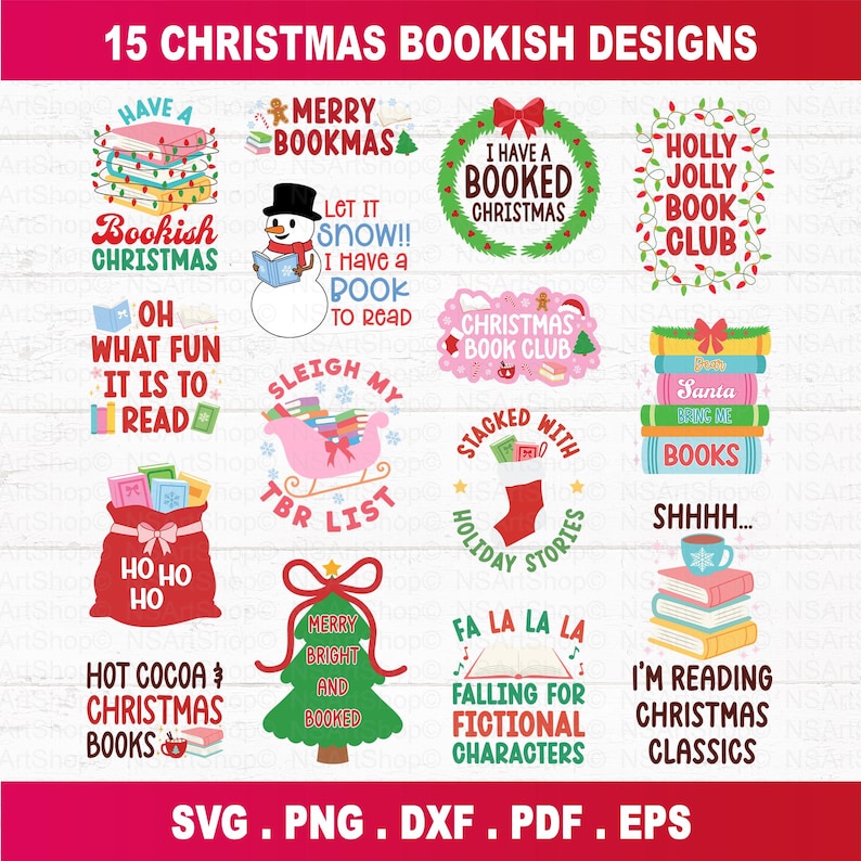 Christmas Book PNG SVG Bundle: Printable Bookish, Holidays Book Lover ...