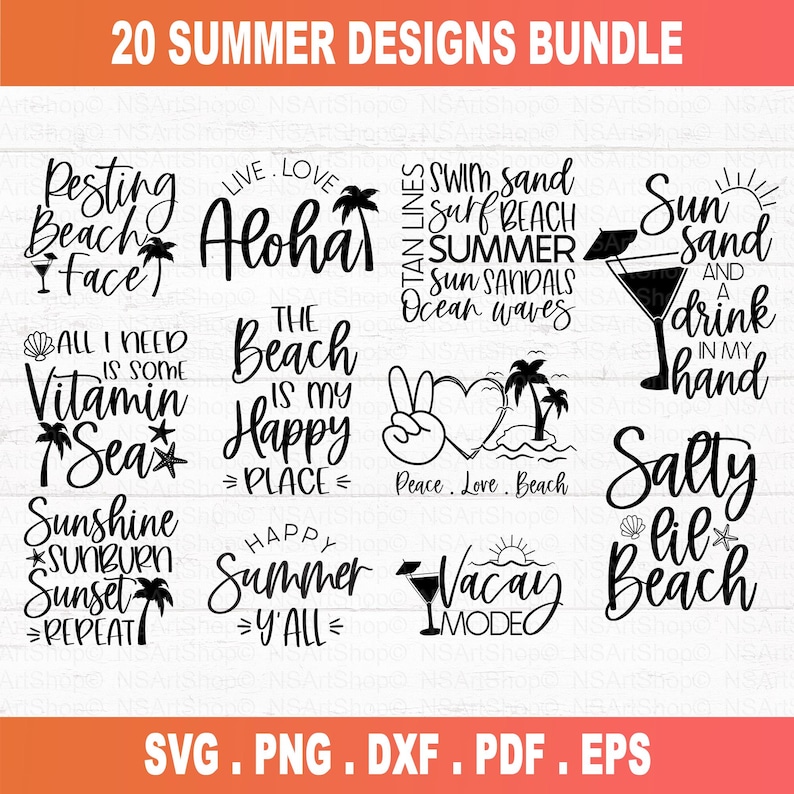 Summer SVG Bundle: Beach Life Quotes, Vacation Designs, Cricut, Cut ...