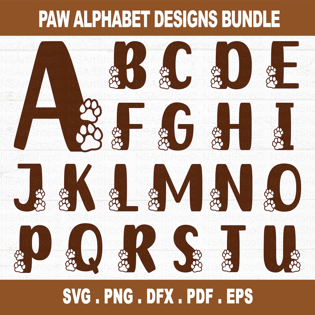 Paw Print Monogram SVG Bundle, Dog Lover SVG, Cat Alphabet Letters Svg ...