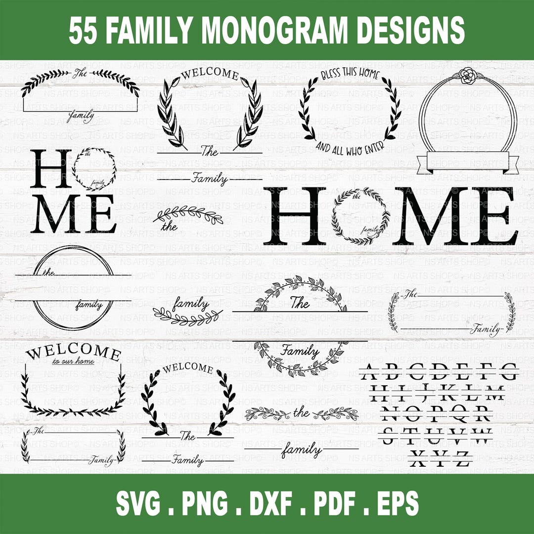 Family Monogram SVG Bundle: Split Alphabet Letters Designs, Cricut, Cut ...