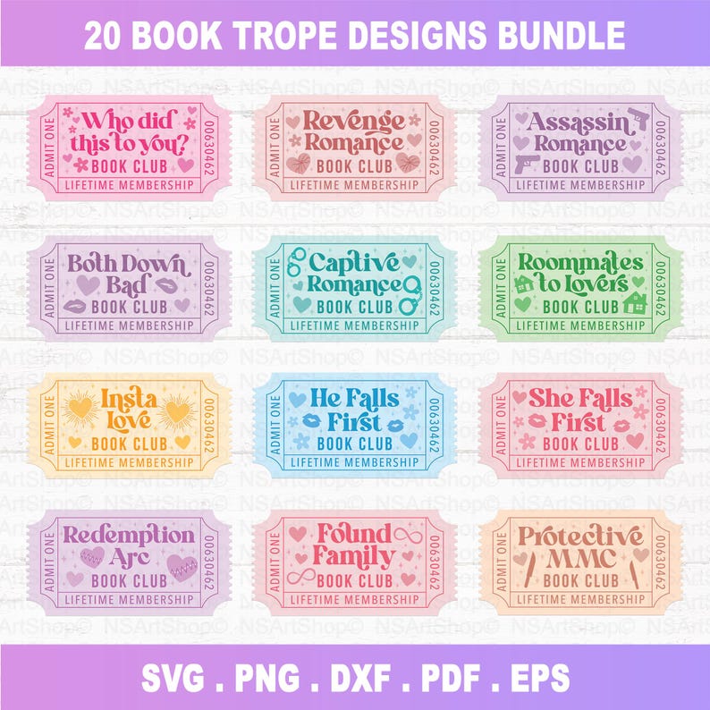 Book SVG Bundle: Spicy Bookish Png, Fantasy Trope Ticket Design ...