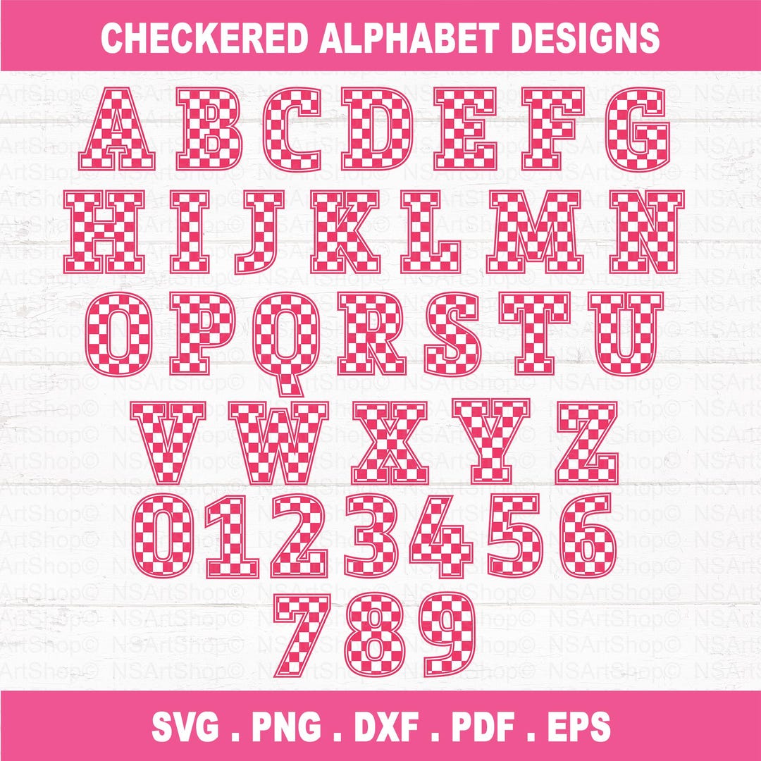 Checkered Alphabet and Numbers Svg Bundle: Letters PNG Designs, Cricut ...