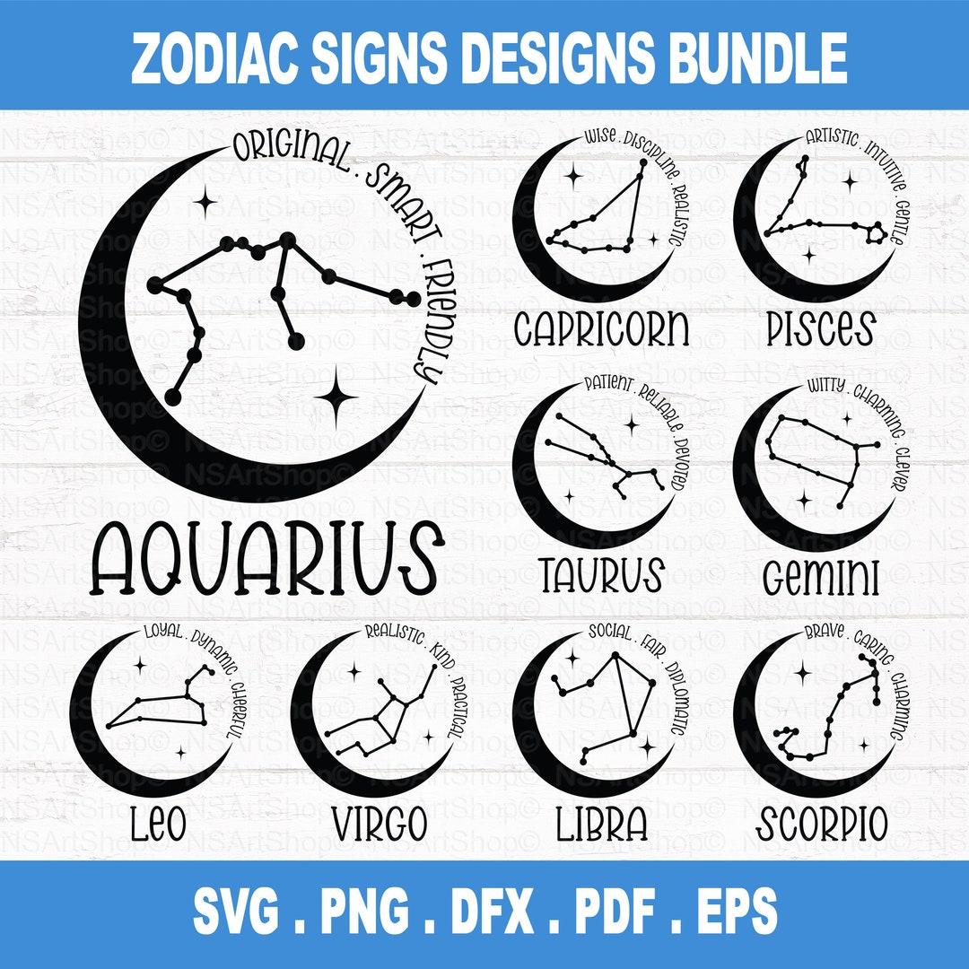 Zodiac Sign SVG Bundle, Astrology Sign Svg, Zodiac Symbol Svg ...