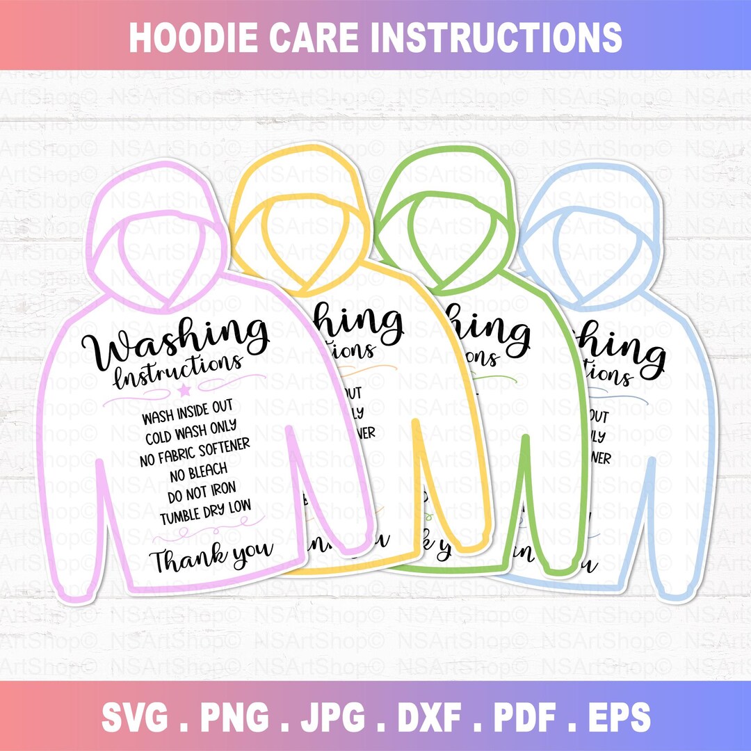 Hoodie Care Instructions SVG: Printable Sweatshirt Washing Guide Card ...