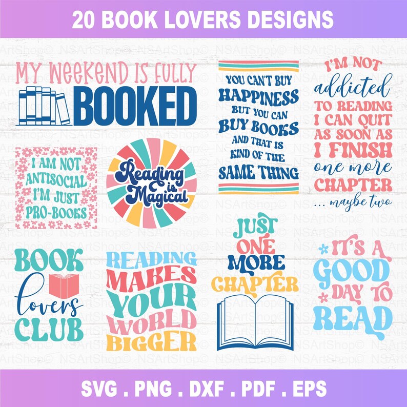 Book SVG Bundle, Bookish PNG Designs, Romance, Fantasy, Smutty, Reading ...