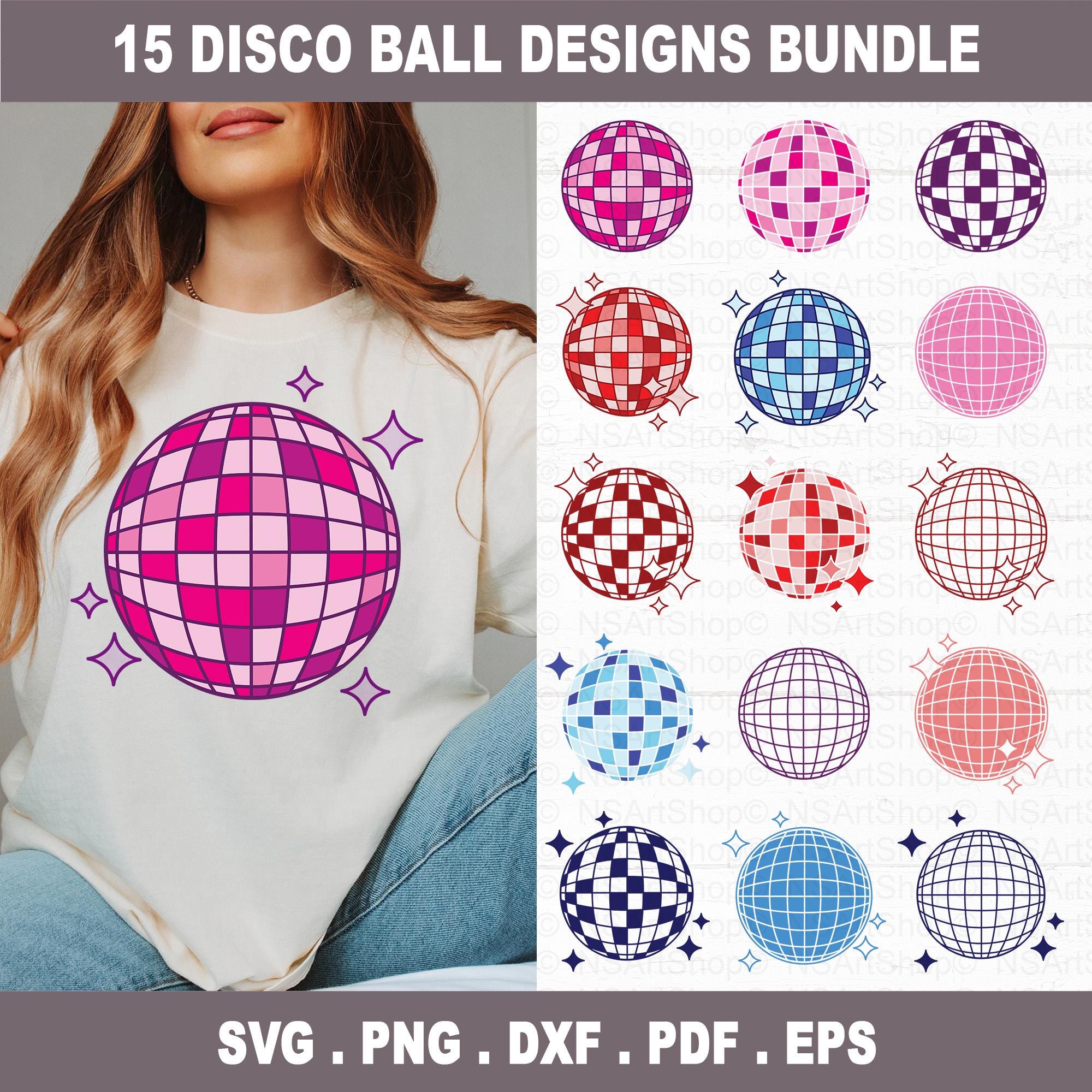 Disco Ball SVG Bundle, 15 Designs (png, Dxf, Pdf, Eps), Disco Party ...