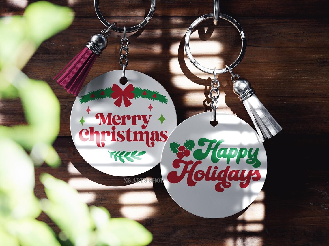 Christmas Keychain SVG : Holiday Santa Round Hotel Keychain - Etsy