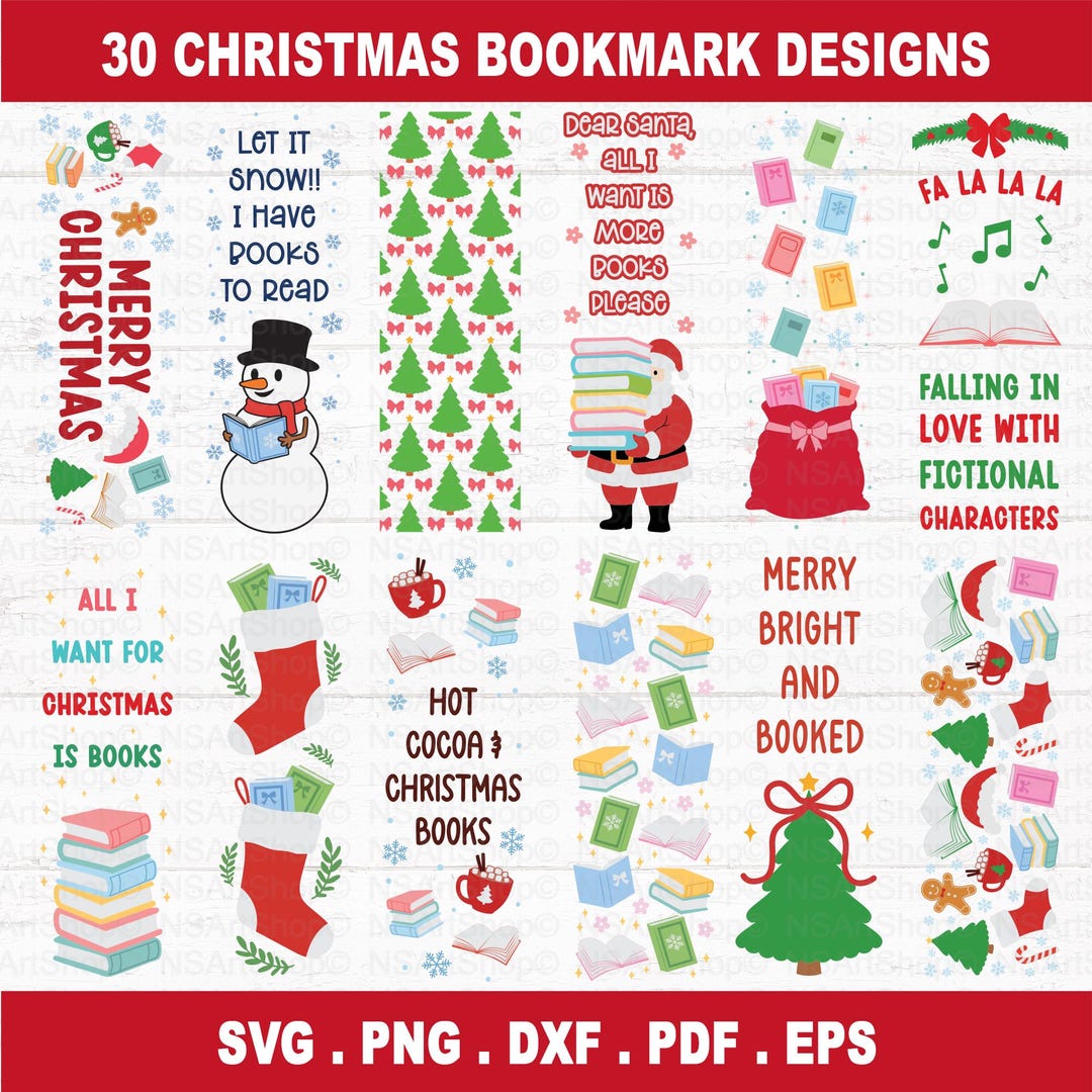 Christmas Bookmark SVG Bundle: Bookish Holiday PNG - Digital Download ...