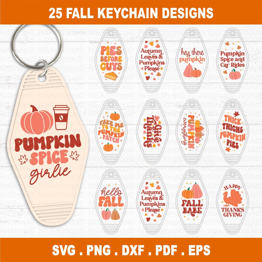 Fall Motel Keychain SVG Bundle, Pumpkin Design, Autumn, Thanksgiving ...