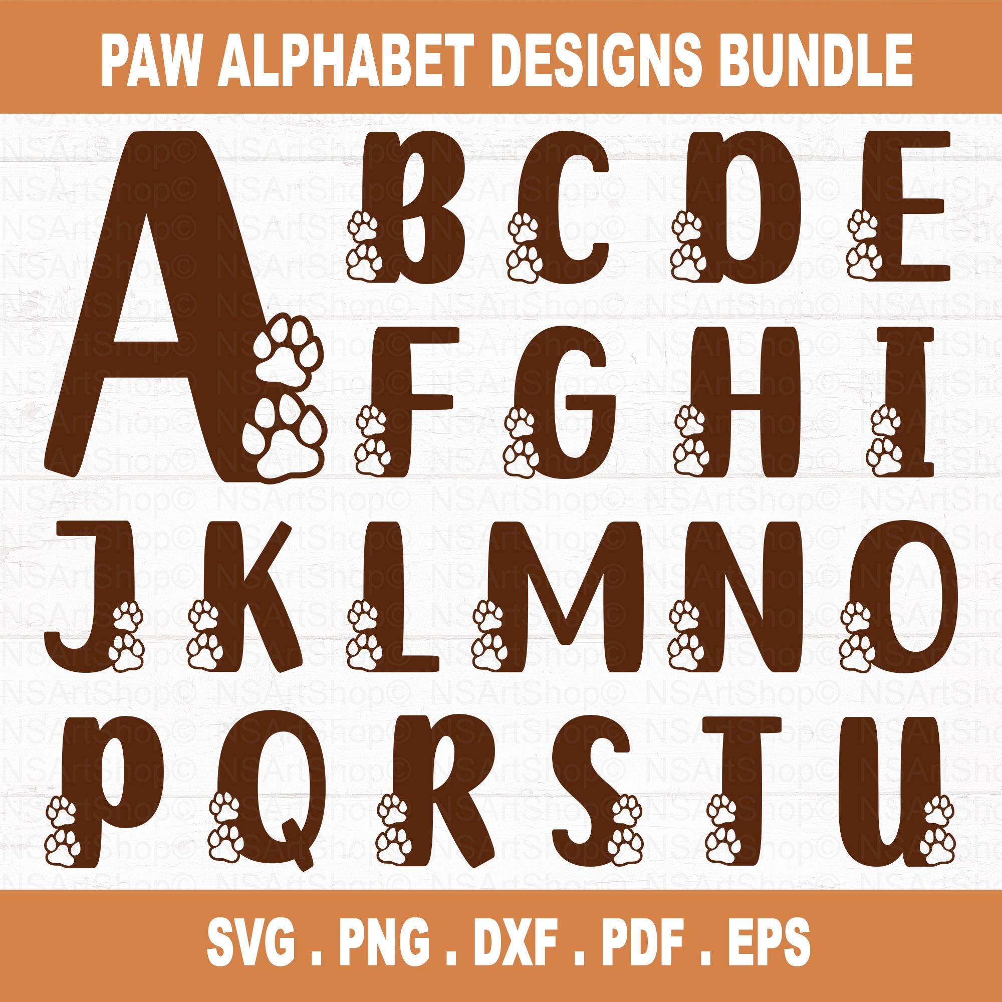 Paw Print Alphabet SVG Bundle: Dog Cat Letters Monogram Design - Etsy