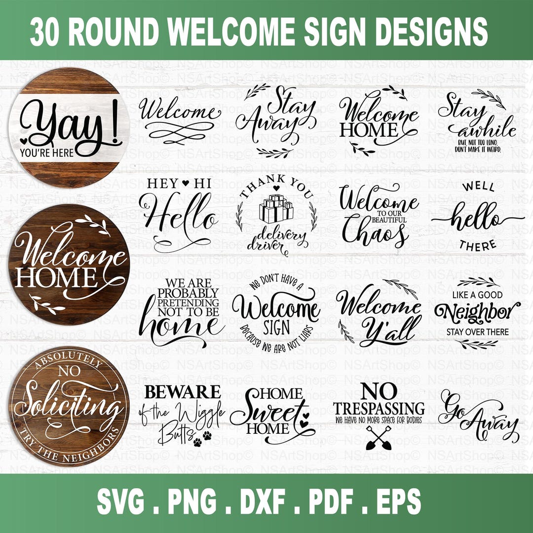 Round Welcome Sign SVG Bundle: Door Hanger Design, Farmhouse, Home ...