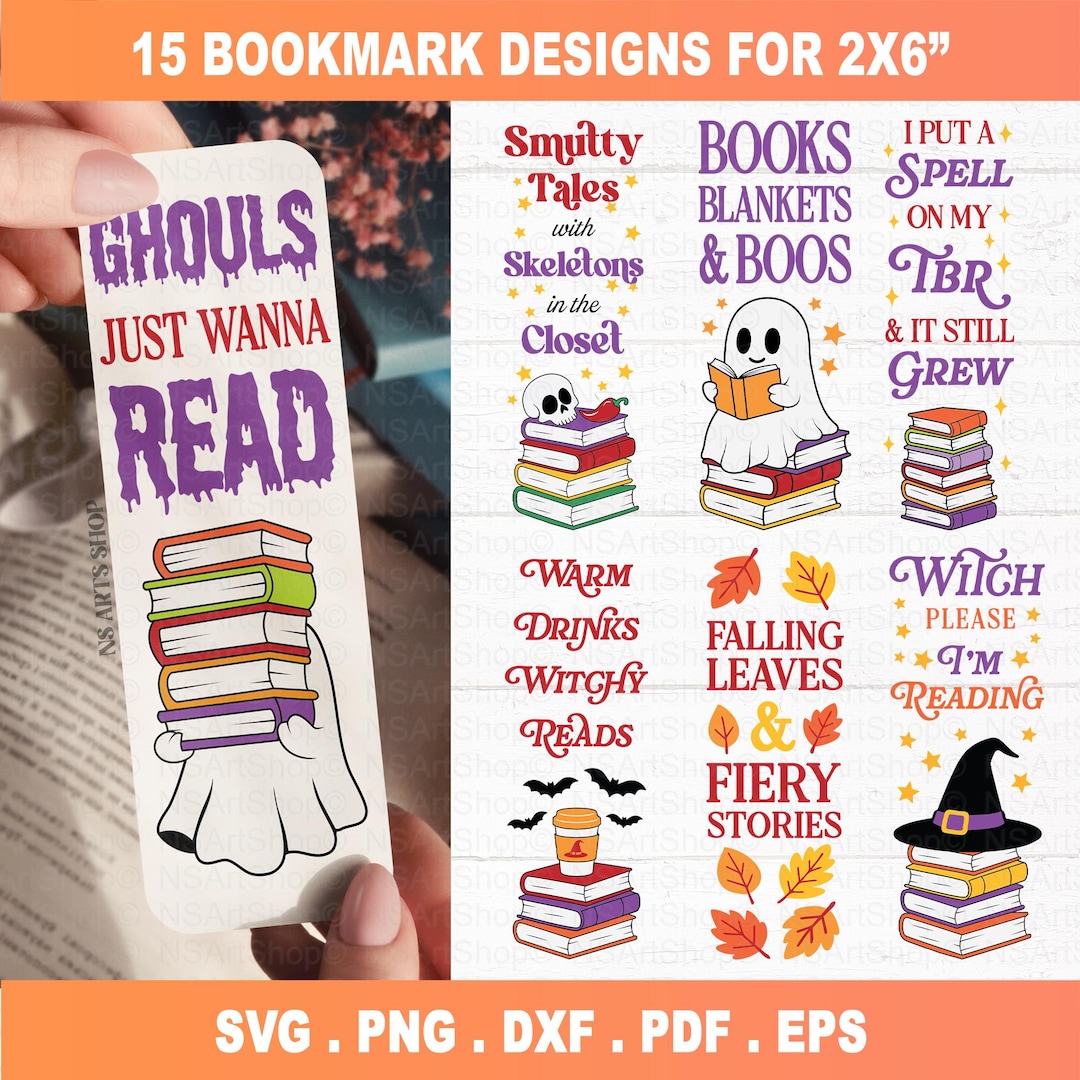 Halloween Bookmark SVG, Bookish Autumn, Ghost Png, Fall Printable ...