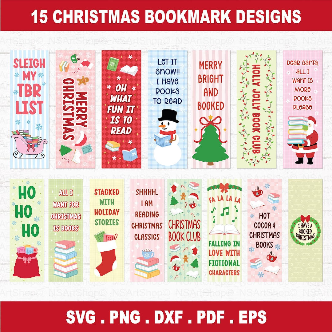 Christmas Bookmark PNG SVG Bundle: Printable Bookish, Holidays Book ...
