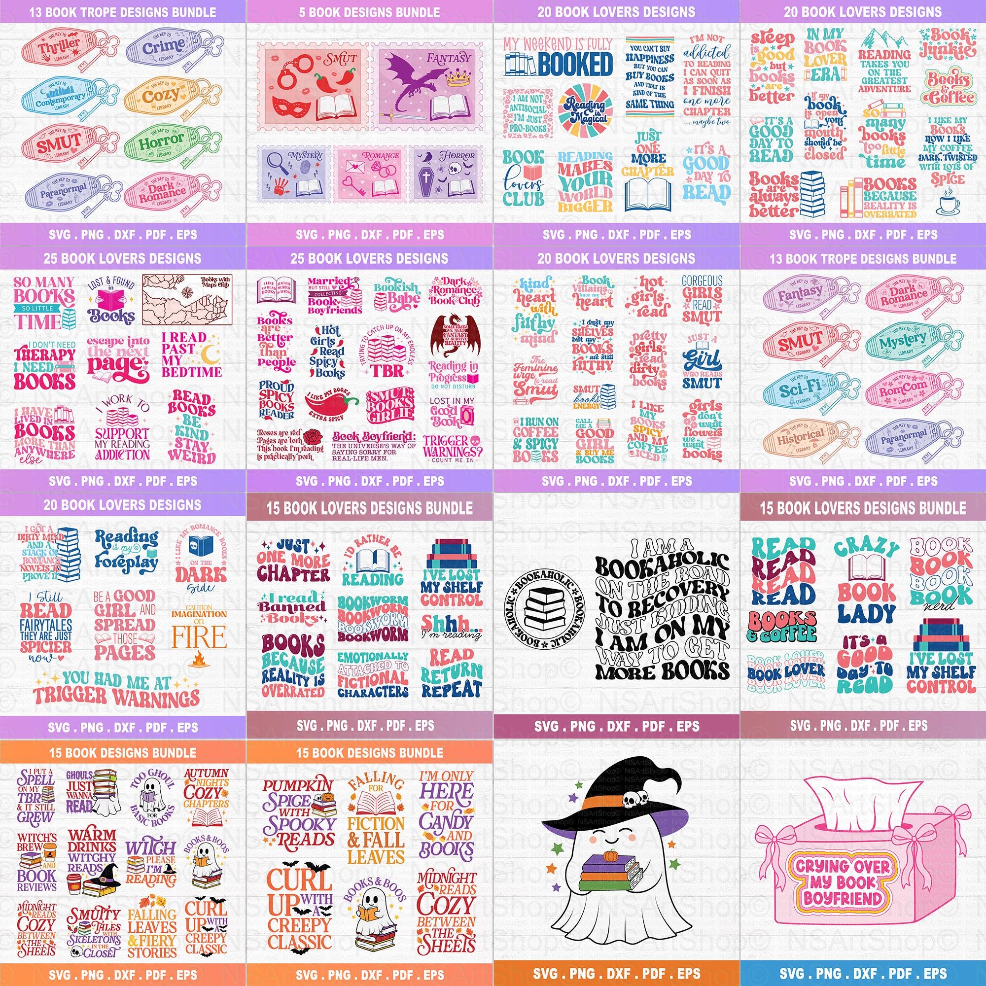 Book SVG Bundle: Bookish PNG, Spicy Bookmark Designs, Romance, Book ...