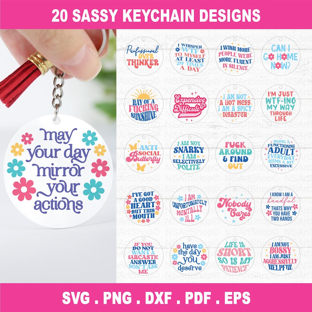 Sassy Keychain SVG Bundle, Sarcastic Keychain Svg, Retro Hotel Keychain ...