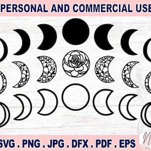Moon Phases SVG Cut File, Floral Moon, Svg, Pdf, Eps, Jpg, Png Files ...