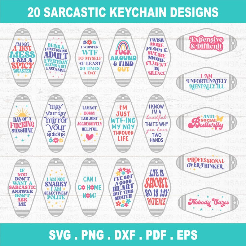 Sarcastic Motel Keychain SVG Bundle: Sassy Quotes Hotel Keychain Funny ...