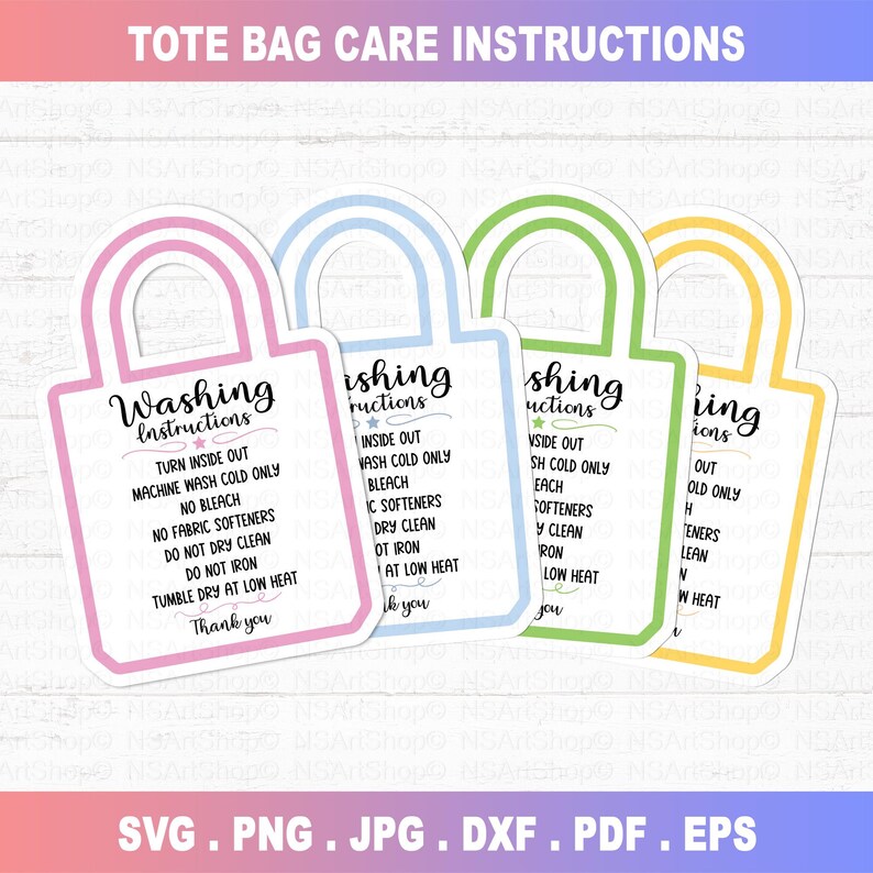 Tote Bag Care Instructions SVG: Printable Washing Guide Card PNG ...
