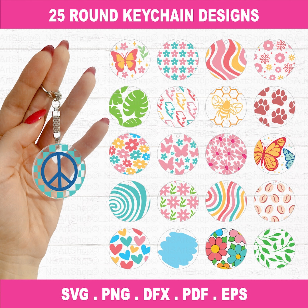 Round Keychain SVG Bundle, Retro Round Keychain SVG Bundle, Circle ...