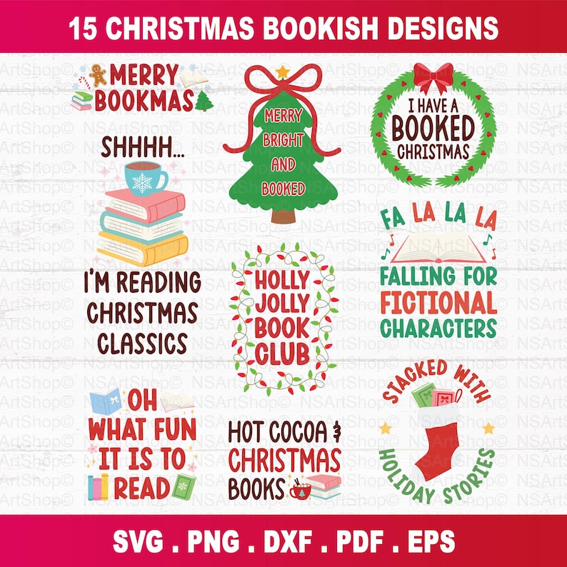 Christmas Book PNG SVG Bundle: Printable Bookish, Holidays Book Lover ...