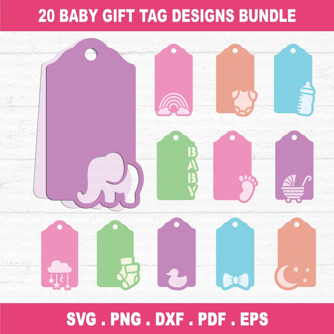 Baby Shower Gift Tag SVG Bundle, Newborn Designs, Baby Animal, Cut File ...