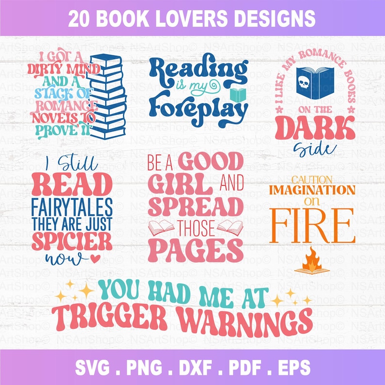 Book SVG Bundle: Spicy Smutty Bookish Designs, Romance Reader, Cricut ...