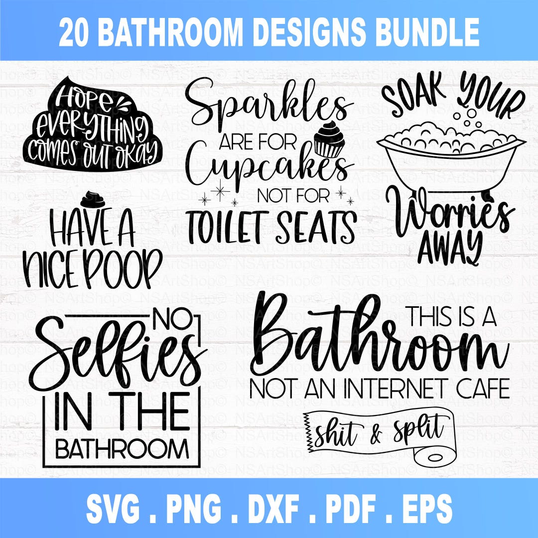 Bathroom Quotes SVG Bundle: Restroom Sign Designs Cut Files - Digital ...