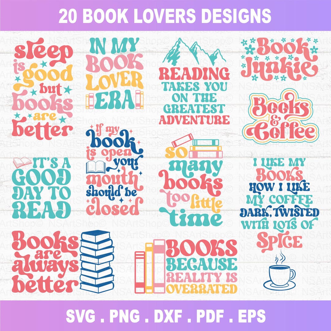 Book SVG Bundle, Bookish PNG Designs, Romance, Fantasy, Smutty, Reading ...