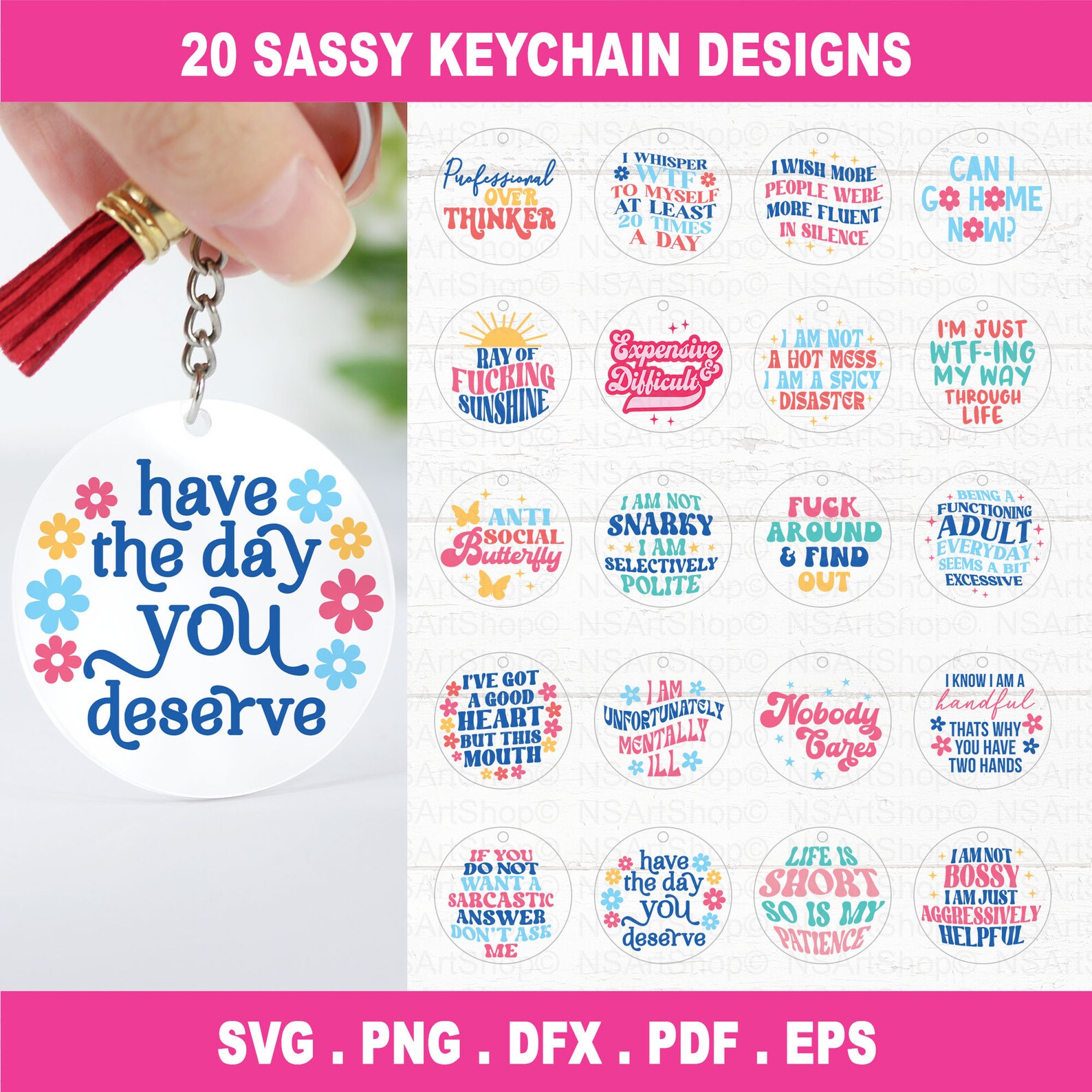 Sassy Keychain SVG Bundle, Funny Keychain Svg, Retro Hotel Keychain Svg ...