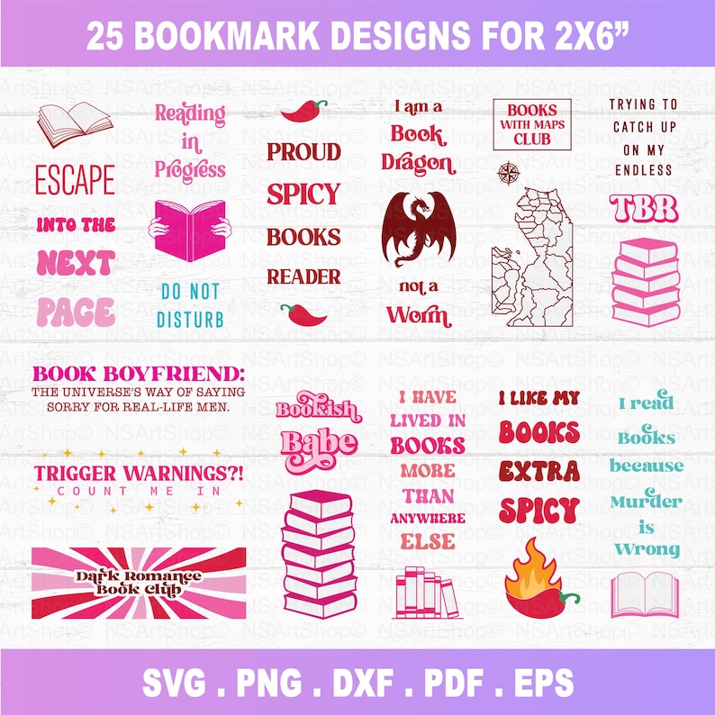 Spicy Bookmark SVG Bundle, Bookish PNG Designs, Romance Reader, Cricut ...
