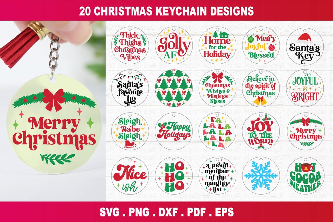 Christmas Keychain SVG : Holiday Santa Round Hotel Keychain - Etsy