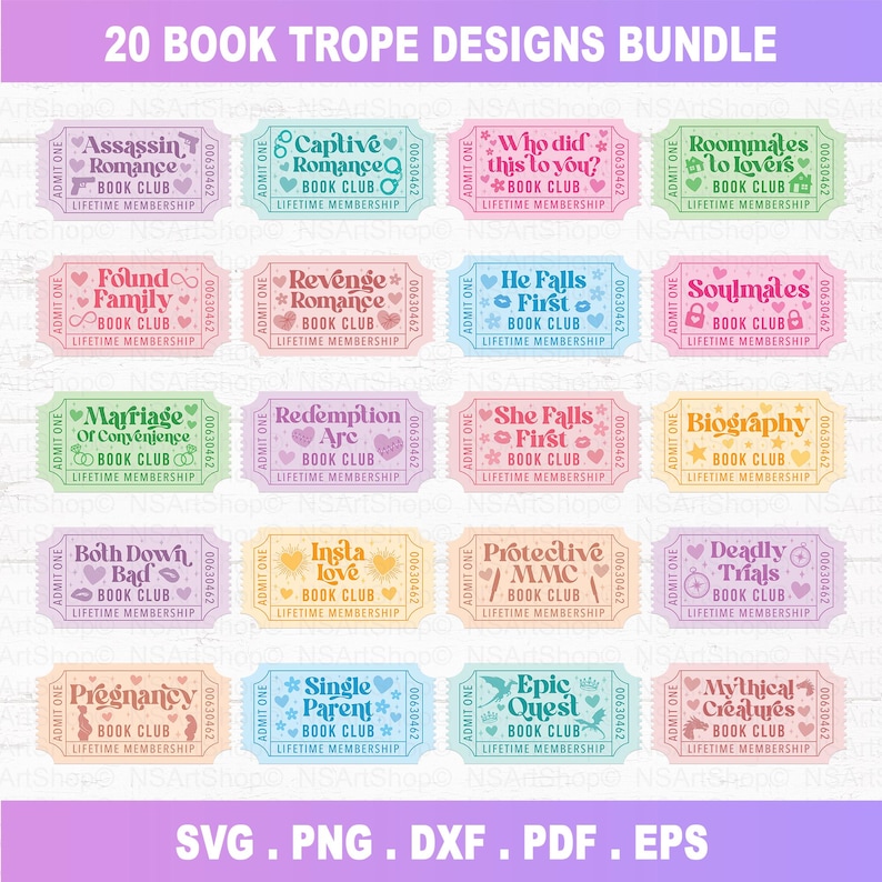 Book SVG Bundle: Spicy Bookish Png, Fantasy Trope Ticket Design ...
