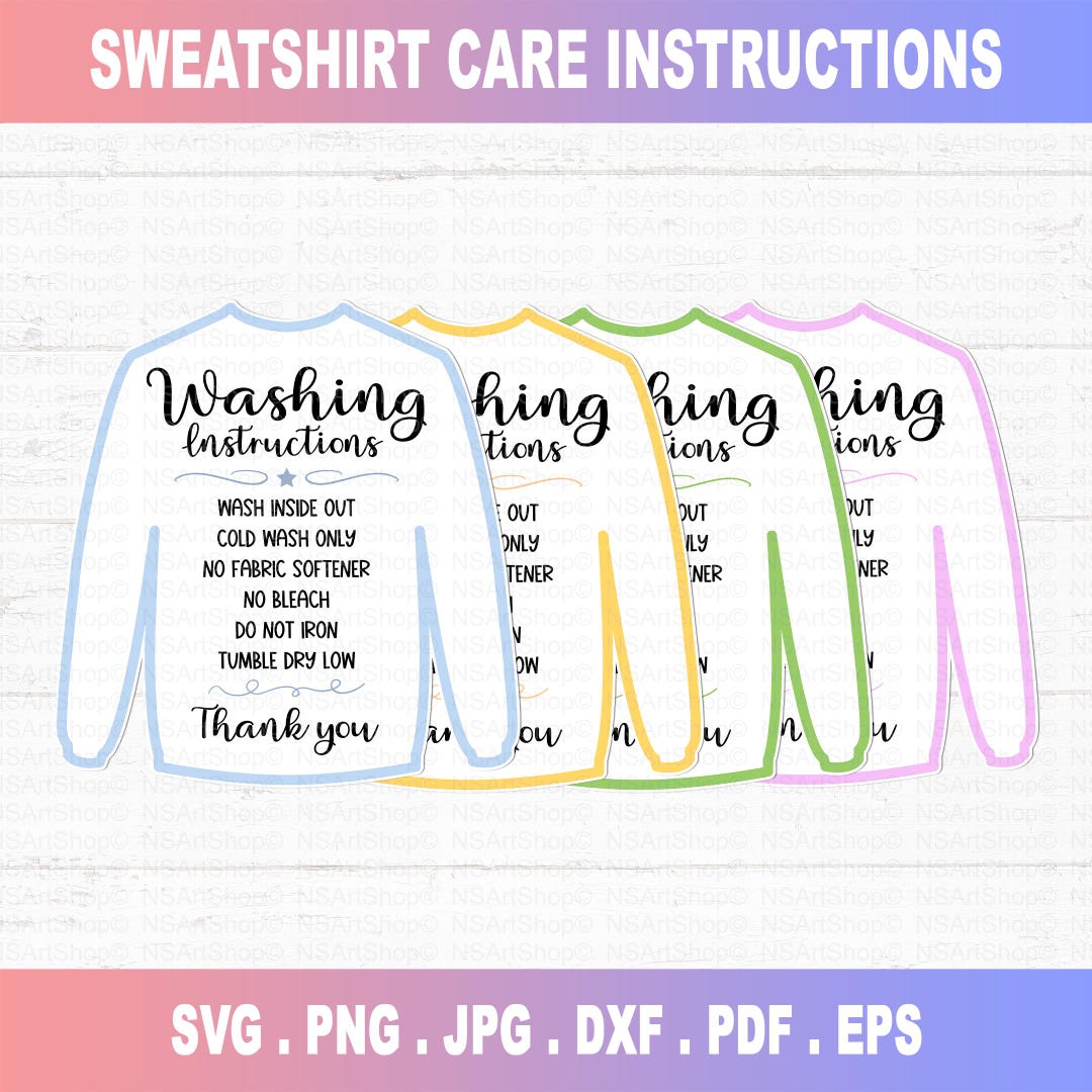 Sweatshirt Care Instructions SVG: Printable Hoodie Washing Guide Card ...