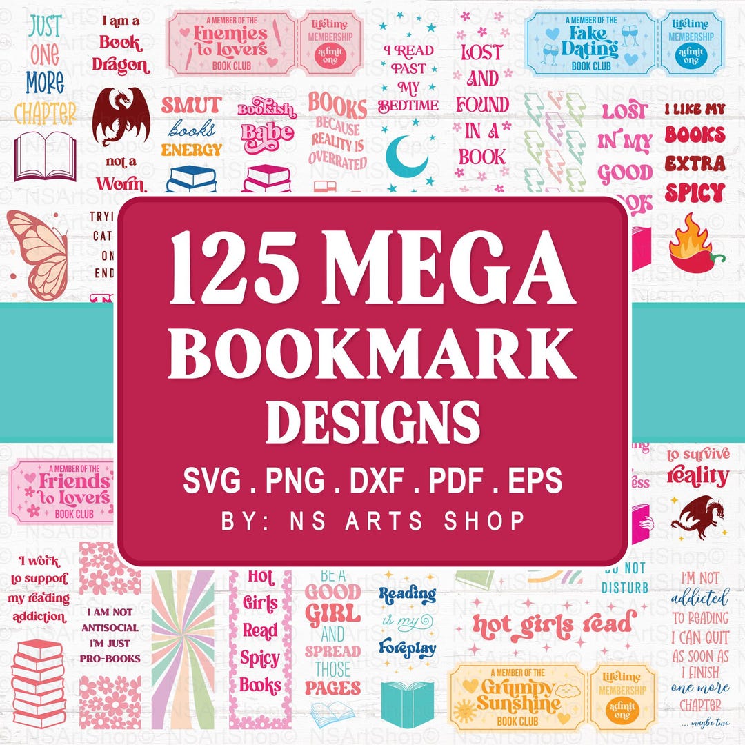 Bookmarks SVG Bundle: Bookish PNG, Spicy Books Designs, Romance, Book ...