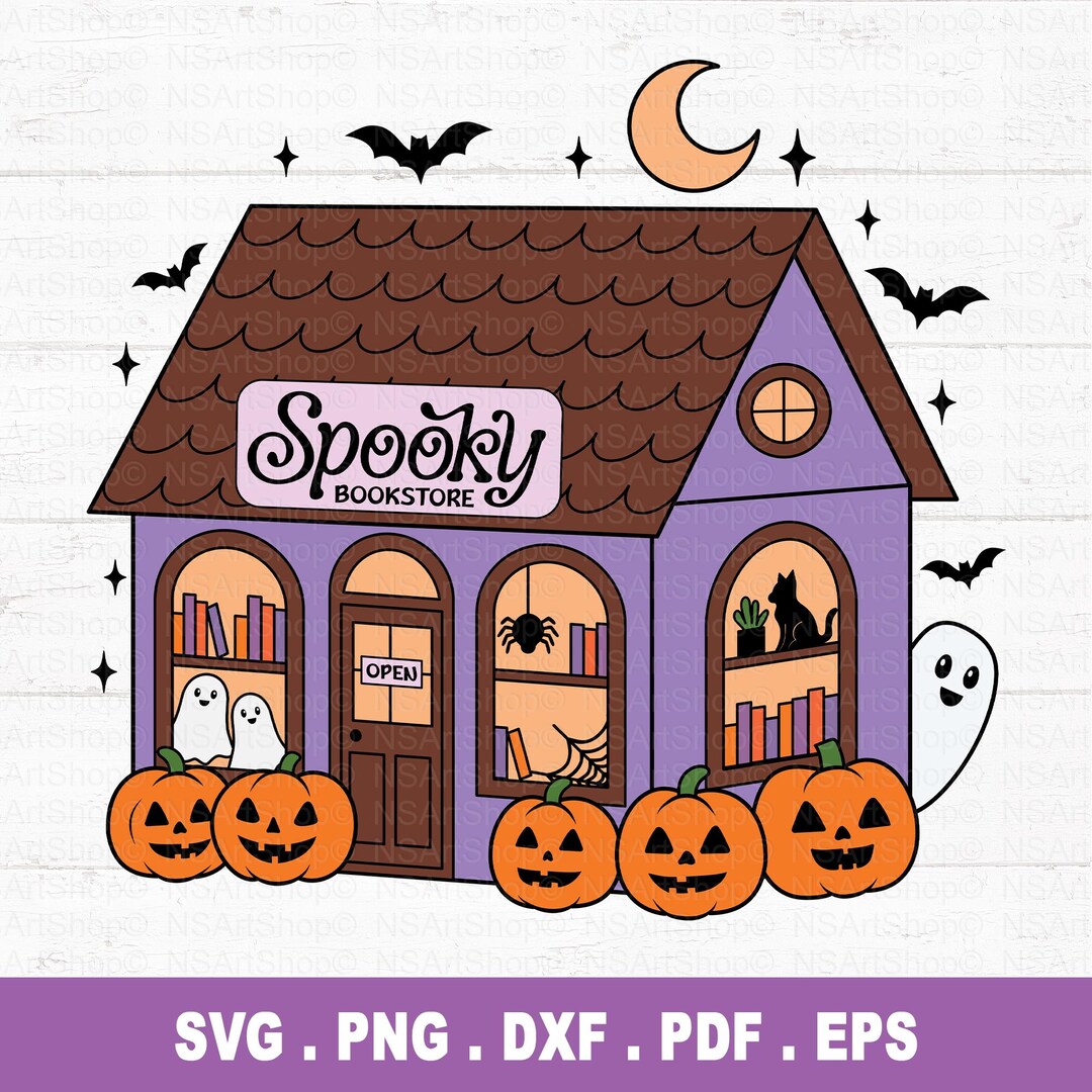 Haunted Bookstore PNG: Spooky Bookish Halloween SVG, Bookmark Design ...