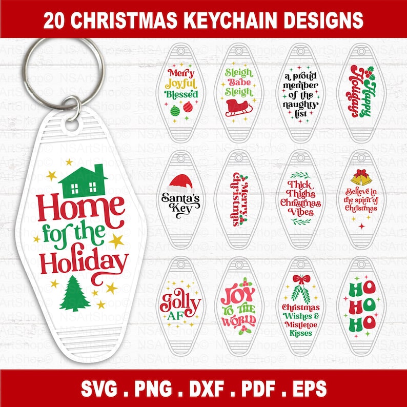 Retro Christmas Motel Keychain SVG Bundle, Holiday Santa Designs ...