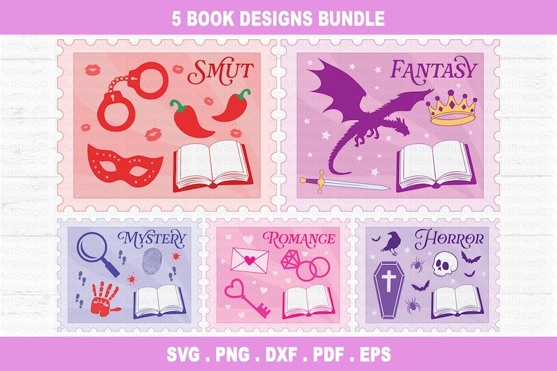 Book Stamp PNG Bundle, Bookish SVG, Smutty, Fantasy, Mystery, Romance ...